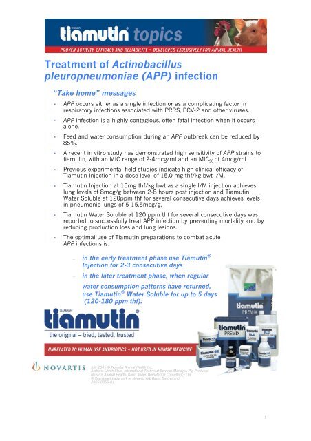 Treatment of Actinobacillus pleuropneumoniae (APP ... - Denagard