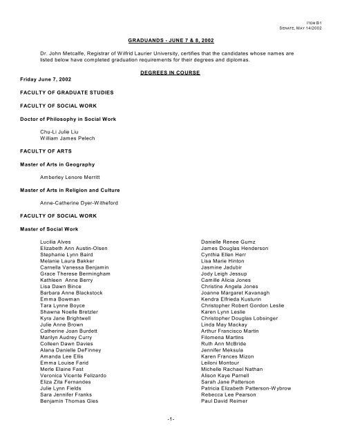 GRADUANDS - Wilfrid Laurier University