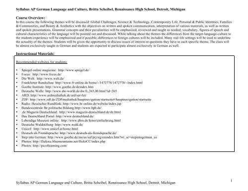 Syllabus AP German Language and Culture, Britta Scheibel ...