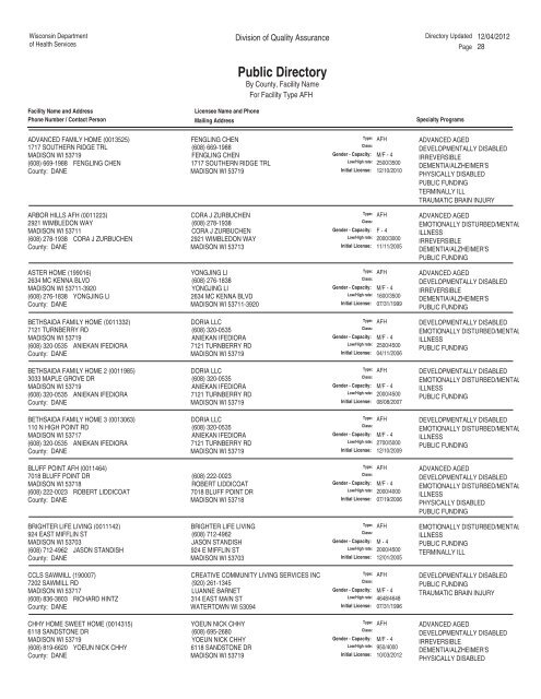 Public Directory - Wisconsin Department of Health Services