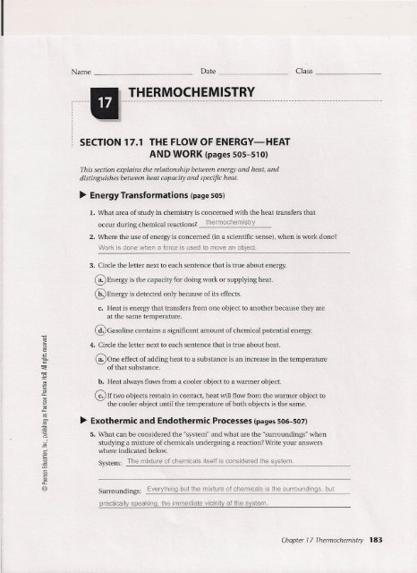 Answers to thermo review