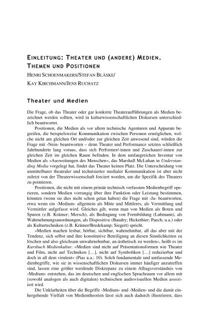 einleitung: theater und - transcript Verlag