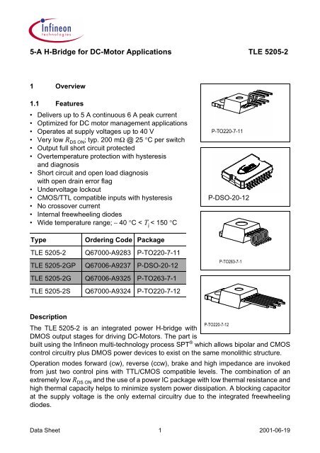 5-A H-Bridge for DC-Motor Applications TLE 5205-2 - Infineon