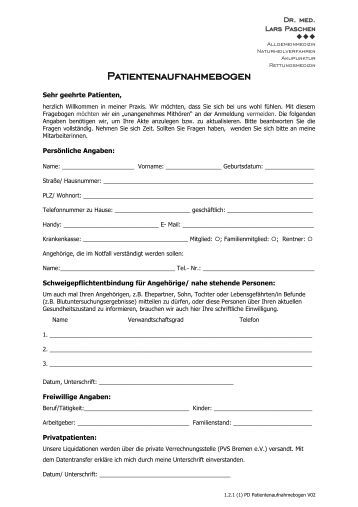 Patientenfragebogen - Dr. med. Lars Paschen