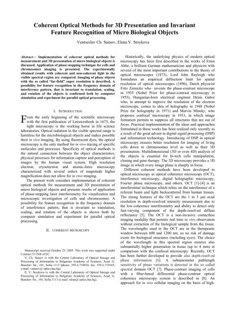 Coherent Optical Methods for 3D Presentation and Invariant Feature ...