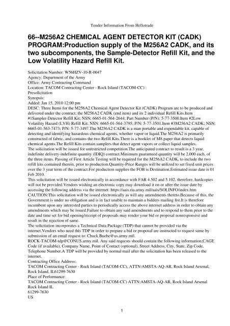 M256A2 CHEMICAL AGENT DETECTOR KIT - Information ...