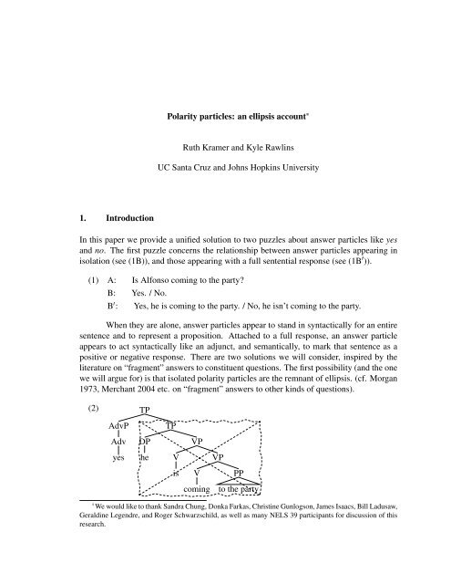 Polarity particles: an ellipsis account Ruth Kramer and Kyle Rawlins ...