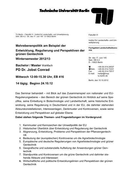 PD Dr. Jobst Conrad - TU Berlin