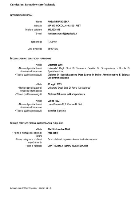 cv francesca rosati - ARPA Lazio