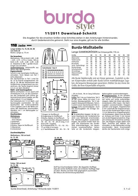 Burda-Maßtabelle - Burdastyle