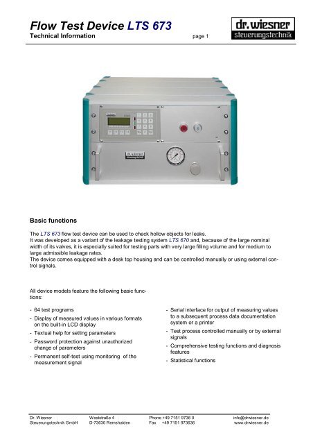 Flow Test Device LTS 673 (PDF) - Dr. Wiesner
