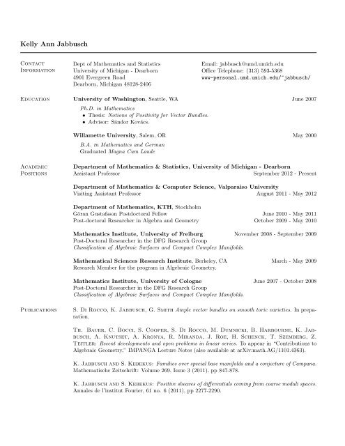Kelly Jabbusch CV - Personal Home Pages - University of Michigan
