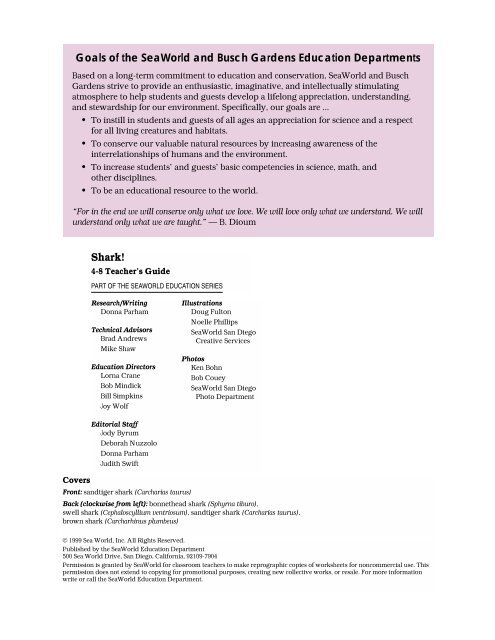 Shark! Goals of the SeaWorld and Busch Gardens Education ...