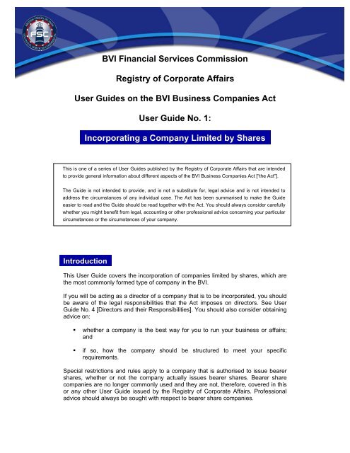 BVI Financial Services Commission Registry of Corporate Affairs ...