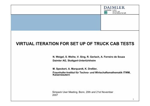 VIRTUAL ITERATION FOR SET UP OF TRUCK CAB TESTS - SimPack