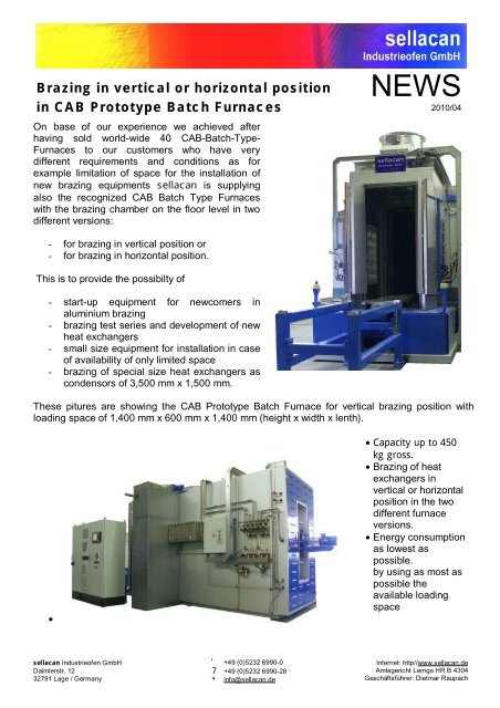 Brazing in vertical or horizontal position in CAB Prototype Batch ...