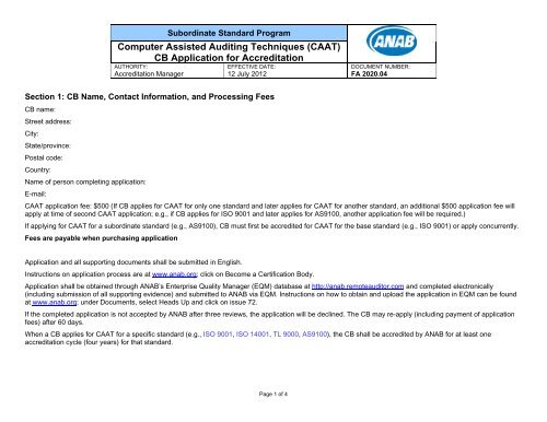 Computer Assisted Auditing Techniques (CAAT) CB ... - Anab