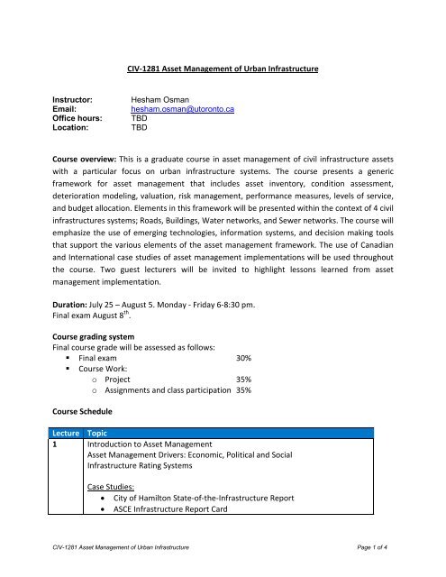 CIV-1281 Asset Management of Urban ... - Civil Engineering