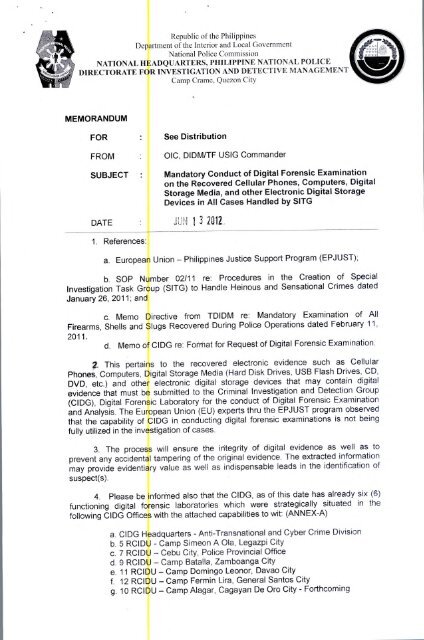 Mandatory Conduct of Digital Forensic Examination on the - DIDM ...