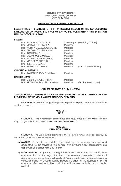Draft ORDINANCE NO - Tagum City