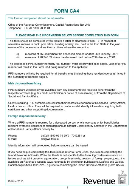 Form CA4 - Capital Acquisitions Tax - Revenue Commissioners