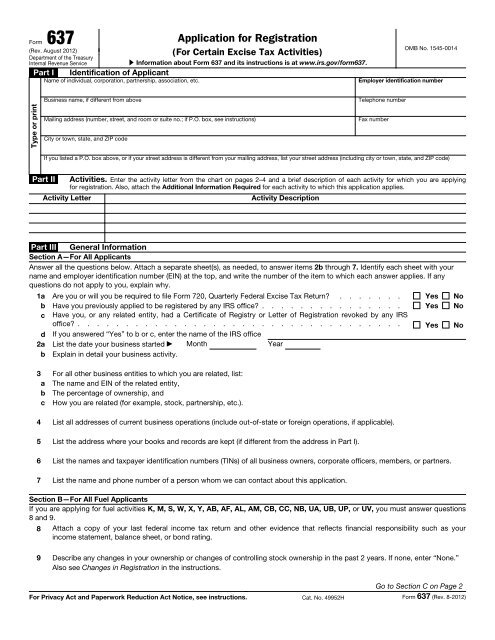 Form 637 (Rev. August 2012) - Internal Revenue Service