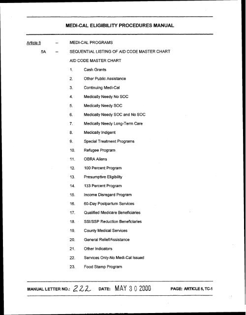 Medi Cal Eligibility Procedures Manual Department Of Health Care Medi Cal Eligibility Procedures Manual Department Of Health Care