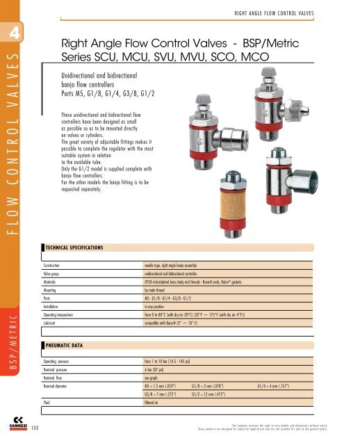 Camozzi Right Angle Flow Control Valves - BSP-METRIC