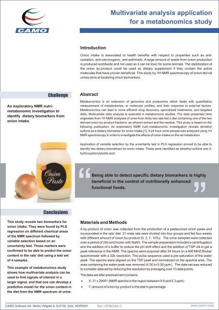 Multivariate analysis application for a ... - CAMO Software
