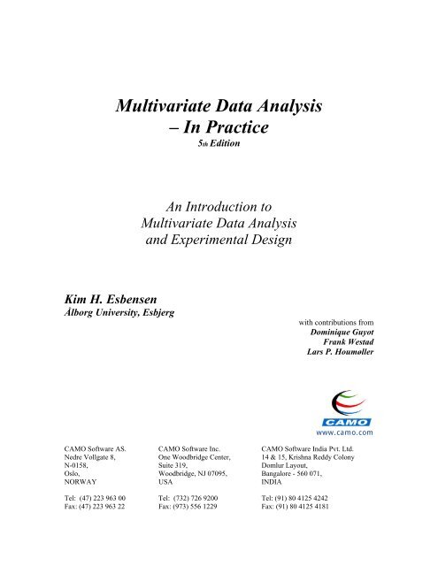 Multivariate Data Analysis In Practice Camo Software 1802