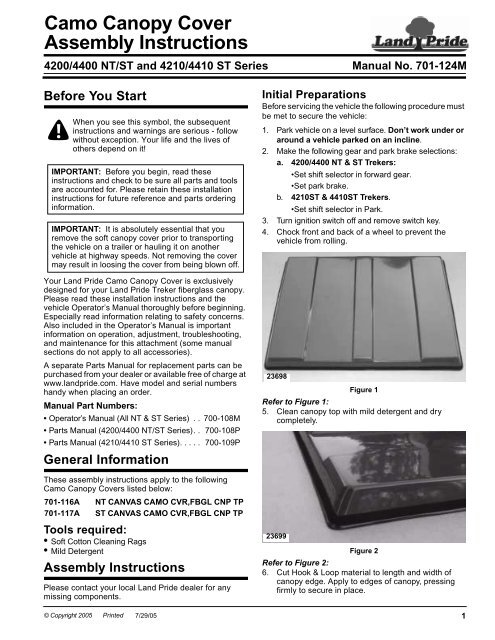 Camo Canopy Cover Assembly Instructions 4200NT ... - Land Pride