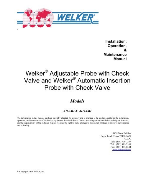 Installation, Operation, & Maintenance Manual - Welker, Inc
