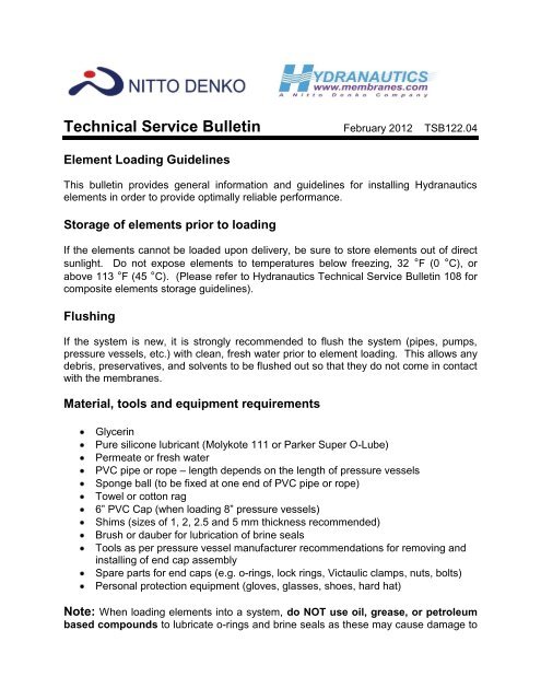 Technical Service Bulletin - Hydranautics