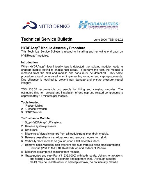 Technical Service Bulletin - Hydranautics