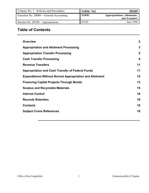 CAPP Manual - 20105 - Virginia Department of Accounts ...