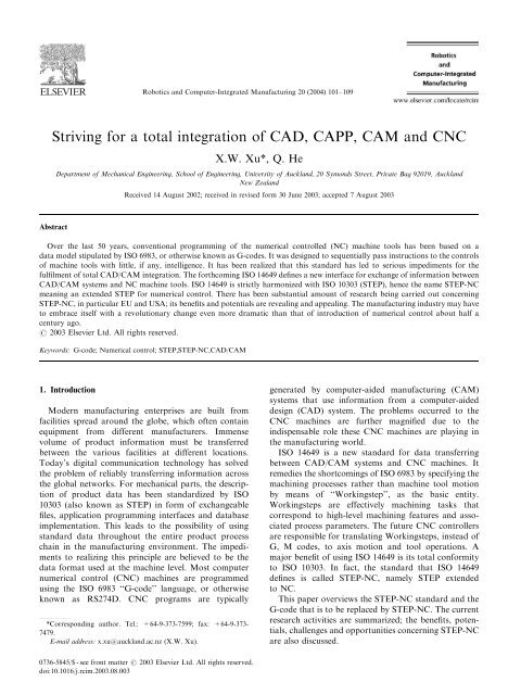 Striving for a total integration of CAD, CAPP, CAM and CNC