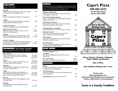 our menu! - Capo's Pizza