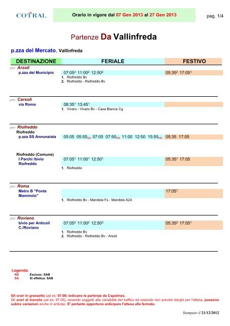 Partenze Da Vallinfreda - Cotral SpA