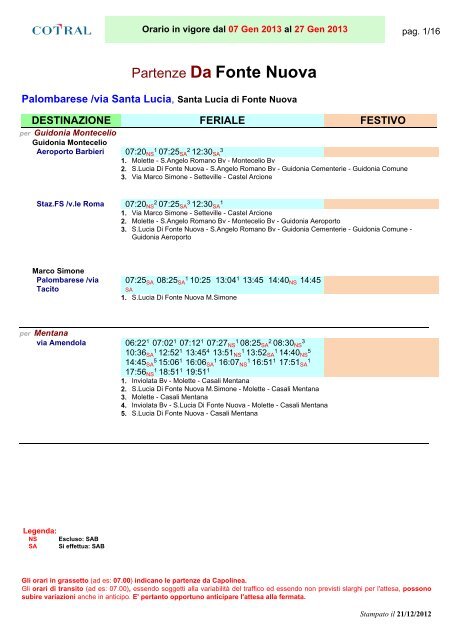 Partenze Da Fonte Nuova - Cotral SpA