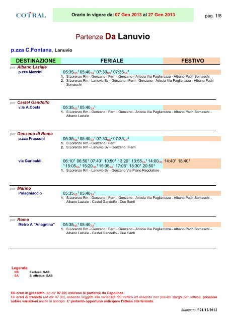 Partenze Da Lanuvio - Cotral SpA