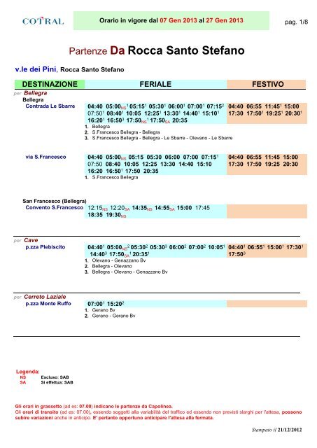Partenze Da Rocca Santo Stefano - Cotral SpA