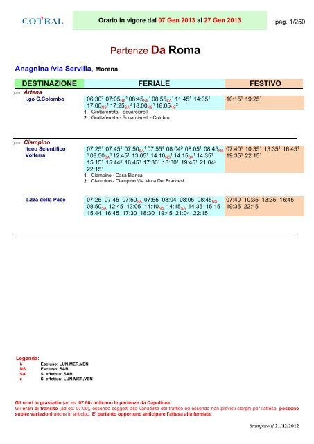 Partenze Da Roma - Cotral SpA