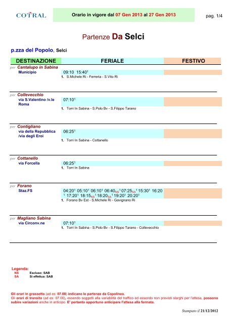 Partenze Da Selci - Cotral SpA