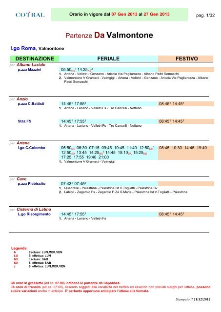 Partenze Da Valmontone - Cotral SpA
