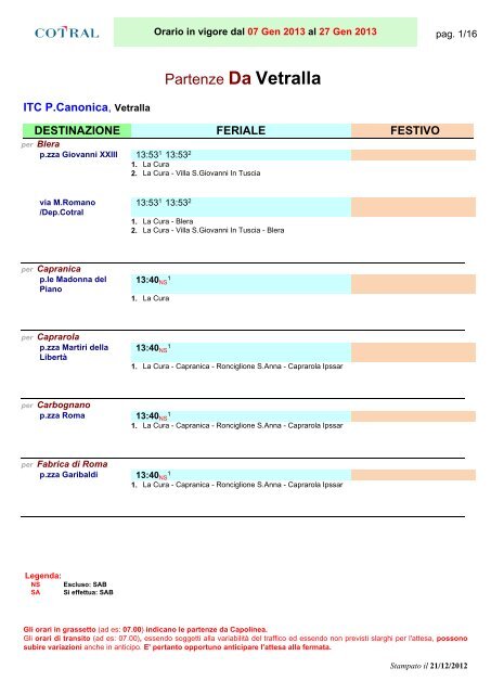 Partenze Da Vetralla - Cotral SpA