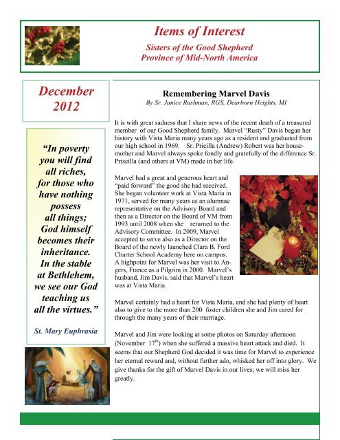 Items of Interest December 2012 - Goodshepherdsisters.net