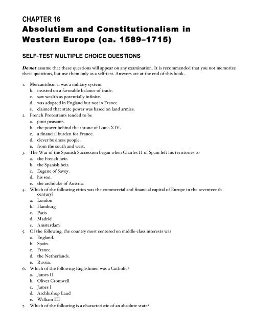CHAPTER 16 Absolutism and Constitutionalism in Western Europe ...