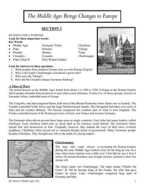 The Middle Ages Brings Changes to Europe - mr. moore's website