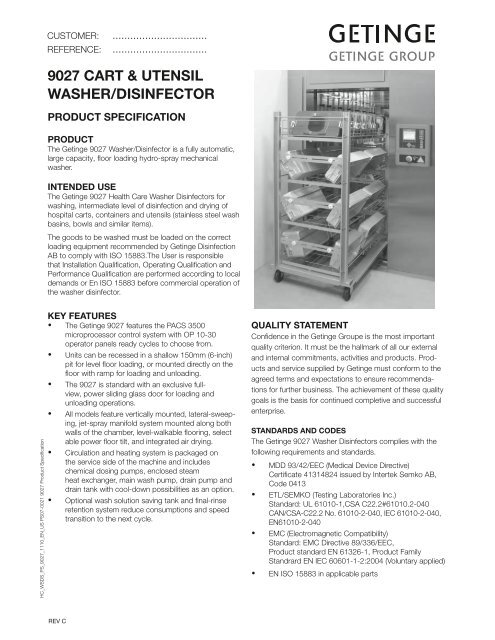 9027 CART & UTENSIL WASHER/DISINFECTOR - Getinge