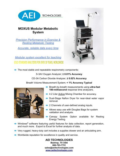 MOXUS Modular Metabolic System - Metabolic Measurement Cart ...